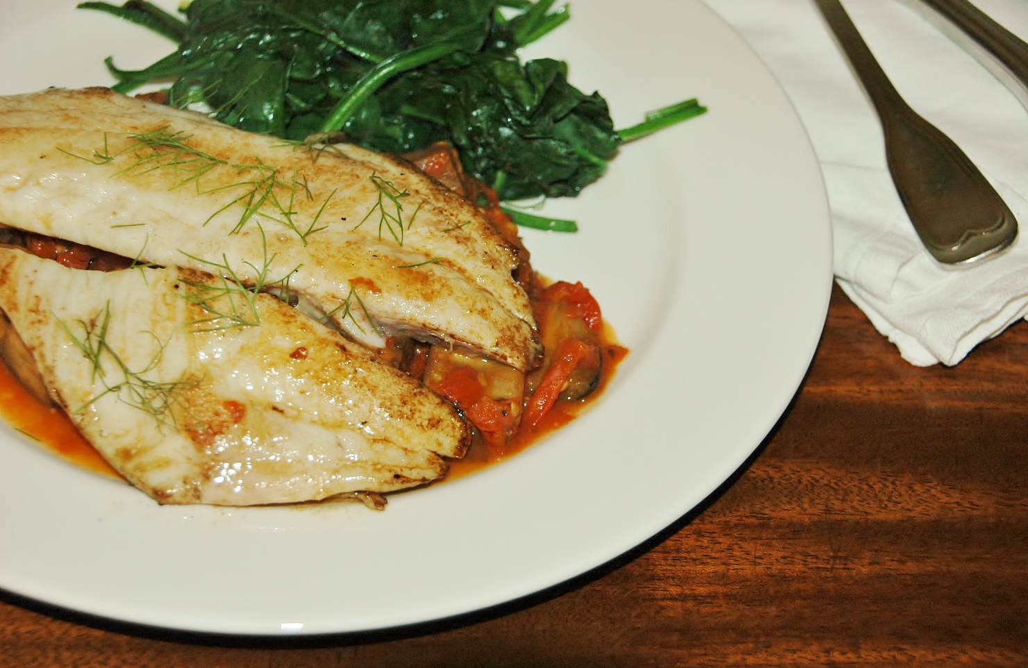 Crisp-Skinned Snapper with Eggplant and Tomato Relish | Healthy Home Cafe