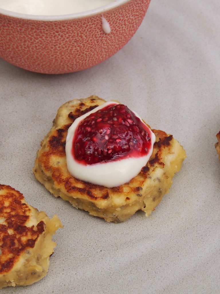 Banana, Coconut and Chia Pikelets with Yoghurt and Raspberry Chia Jam ...